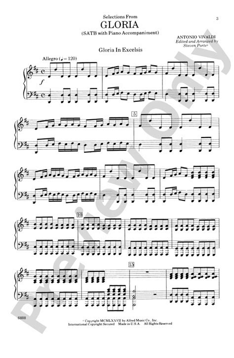 Gloria Selections From 3 Movements Satb Choral Octavo Antonio