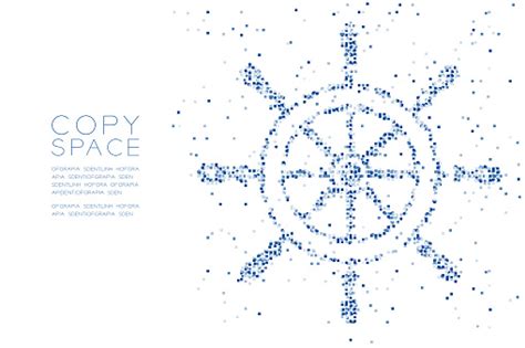 개요 기 광장 상자 픽셀 패턴 배 스티어링 휠 모양 수 산 및 해양 생명 컨셉 디자인 블루 복사 공간 벡터 Eps 10와 흰색
