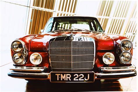 Luxury Vintage Red Mercedes Benz During Exhibition In Closeup Editorial