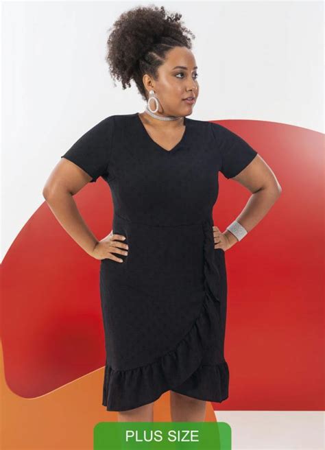 Vestido Curto Plus Size Babados Preto Cativa