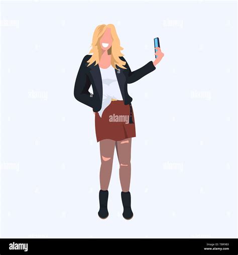 Woman Taking Selfie Photo On Smartphone Camera Casual Female Cartoon
