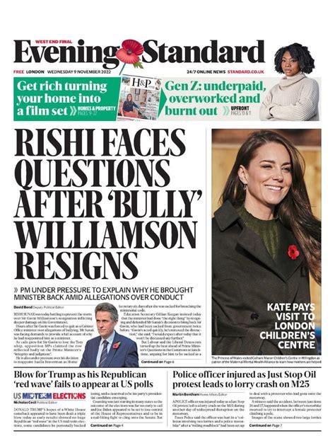 Tomorrows Papers Today On Twitter Wednesdays Evening Standard Rishi