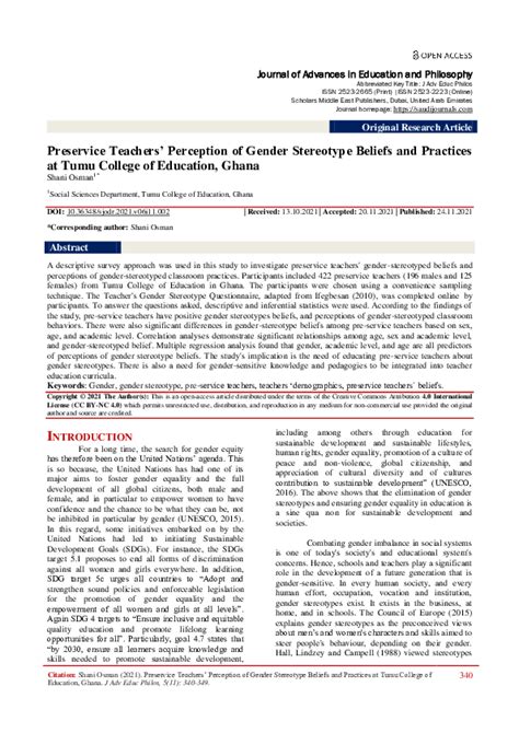 Pdf Preservice Teachers Perception Of Gender Stereotype Beliefs And