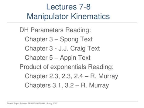 Ppt Lectures 7 8 Manipulator Kinematics Powerpoint Presentation Free