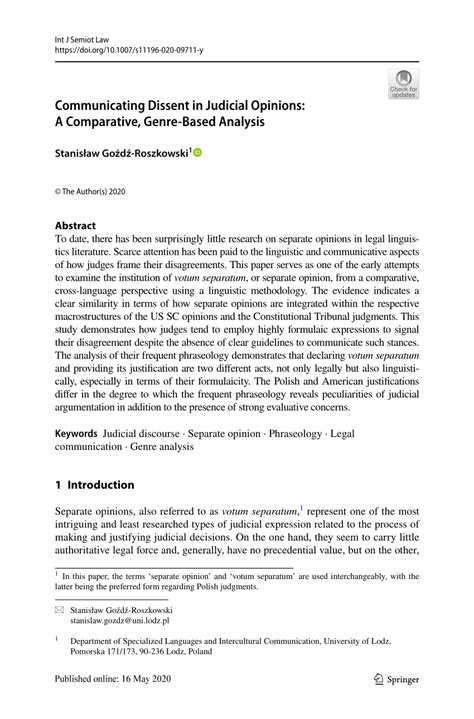 PDF Communicating Dissent In Judicial Opinions A Comparative Genre