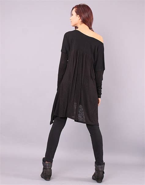 Tunic Black Asymmetric Tunic With Long Sleeves Loose Dress Etsy