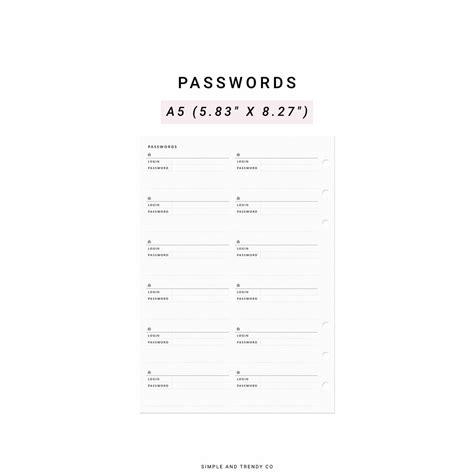 Printable Password Log A5 Planner Inserts Password Keeper Etsy Printable Password Log A5 Planner Inserts Password Keeper Etsy