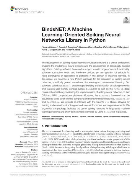 pdf bindsnet a machine learning oriented spiking neural dokumen tips