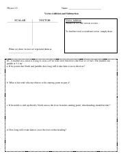 Vector Addition And Subtraction Worksheet Blank Pdf Physics Name