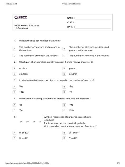 Igcse Atomic Structures Pdf Atoms Atomic Nucleus