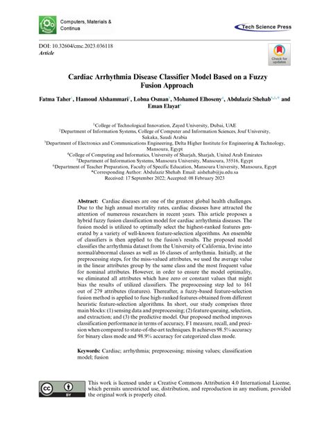 Pdf Cardiac Arrhythmia Disease Classifier Model Based On A Fuzzy Fusion Approach