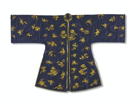 A Blue Ground Couched Gilt Summer Gauze Informal Ladys Butterfly And