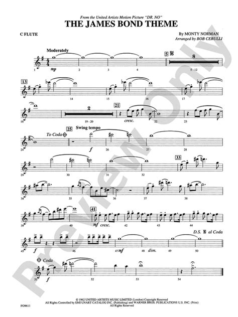 The James Bond Theme Flute Flute Part Digital Sheet Music Download
