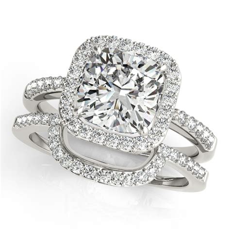 Cushion Cut Square Shape Diamond Halo Bridal Set 14k W Gold 1 67ct Ng117