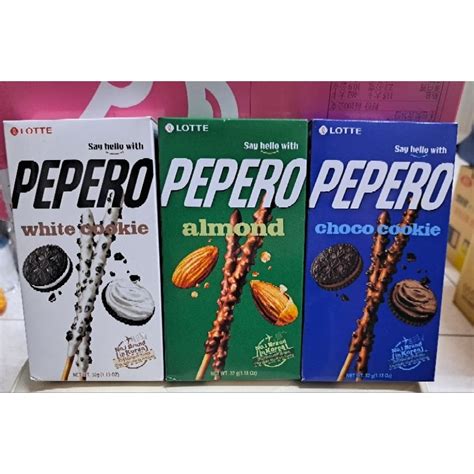【芋圓的雜貨店】韓國樂天 Lotte Pepero杏仁黑餅乾白巧克力口味餅乾棒 32g 蝦皮購物
