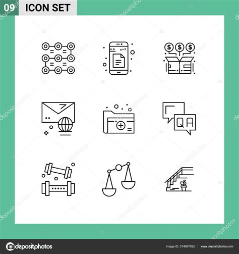 Universal Outlines Set Web Mobile Applications Document Internet Box Email Stock Vector By