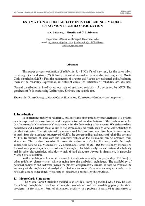 Pdf Estimation Of Reliability In Interference Models Using Monte