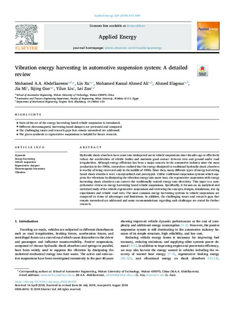 Pdf Vibration Energy Harvesting In Automotive Suspension System A Detailed Review