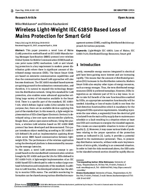Pdf Wireless Light Weight Iec 61850 Based Loss Of Mains Protection For Smart Grid