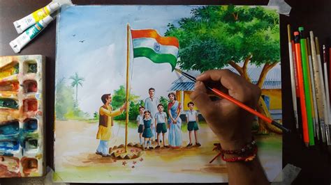 Indian Flag Hoisting Drawing