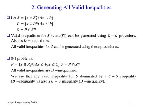 Ppt 2 Generating All Valid Inequalities Powerpoint Presentation