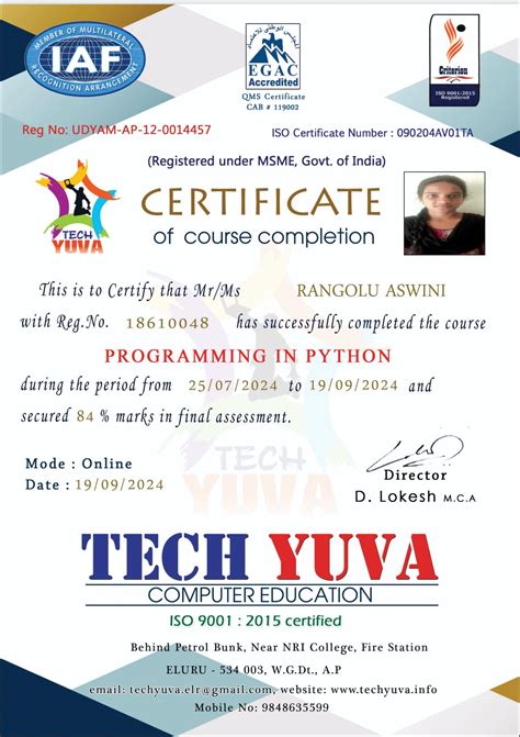 Successfully Completed Programming In Python Aswini Rangolu