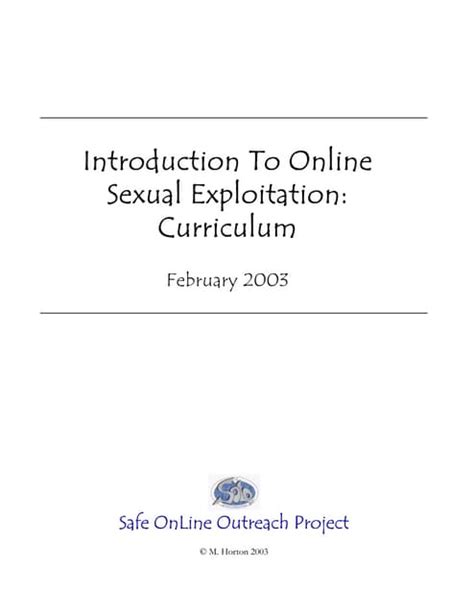 Introduction To Online Sexual Exploitation Curriculum Pdf Internet Computing