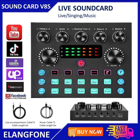 Jual V8S Sound Card Bluetooth Live Mixer Audio USB External Sound Card Broadcast Microphone V8S