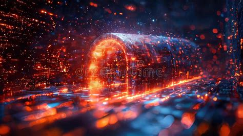 Futuristic Digital Data Tunnel With Glowing Orange And Blue Lights Representing Technology