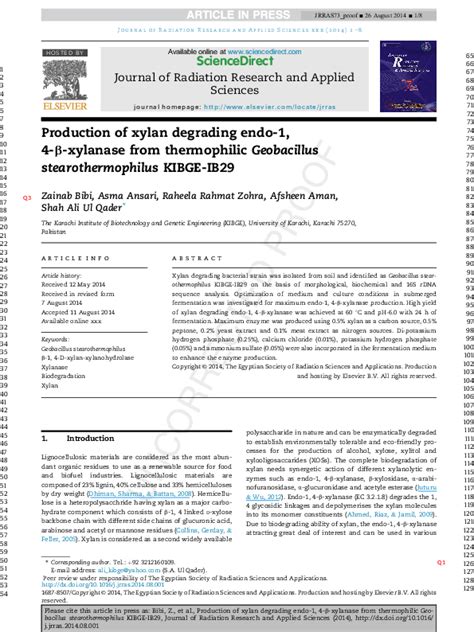 Pdf Production Of Xylan Degrading Endo 1 4 β Xylanase From