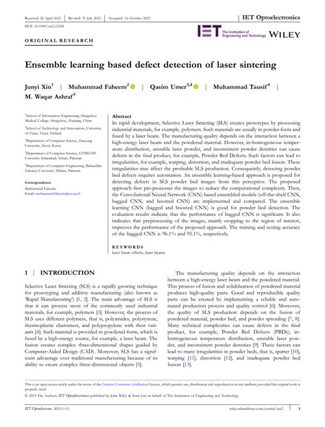 Pdf Ensemble Learning Based Defect Detection Of Laser Sintering