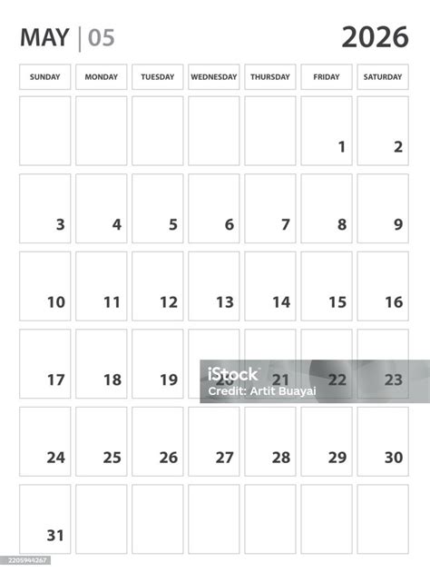 May 2026 Year Planner Template Calendar 2026 Year Black And White