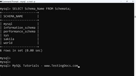 MySQL SCHEMATA Table TestingDocs Com