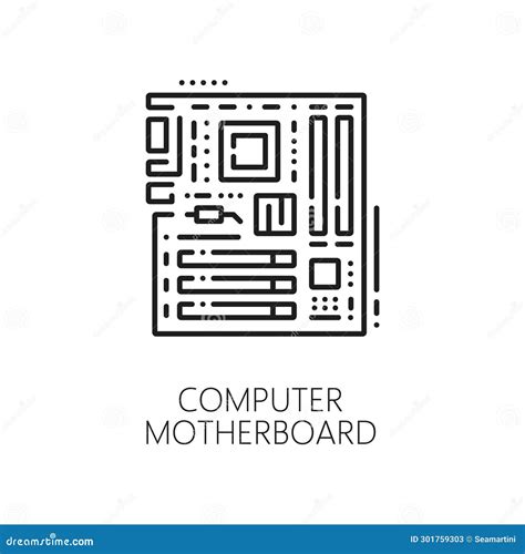 Motherboard Line Icon For Computer Pc Hardware Stock Vector Illustration Of System