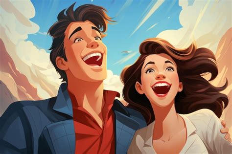 Illustration De Dessin Animé De Personnages Masculins Et Féminins Riant