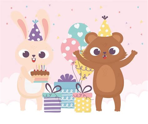 생일 축하 토끼 만화 프리미엄 벡터
