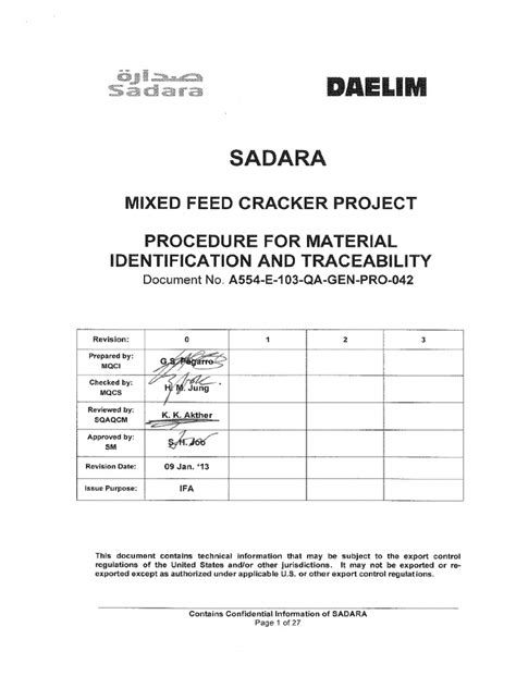 Procedure For Material Identification And Traceability Rev 0 Pdf Business