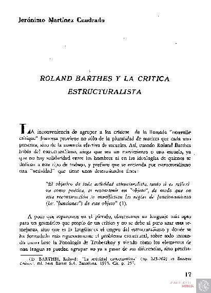 (PDF) Roland Barthes y la crítica estructuralista