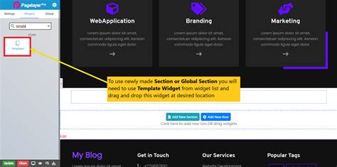 using global widgets and sections pagelayer