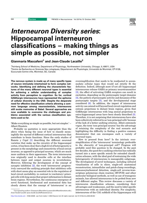 Pdf Interneuron Diversity Series Hippocampal Interneuron