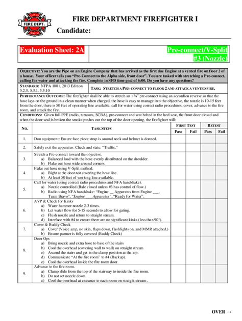 Fillable Online Fire Department Firefighter I Candidate Evaluation