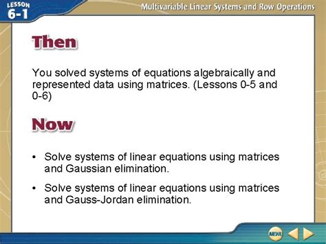 lesson 6 1 multivariable linear systems and row