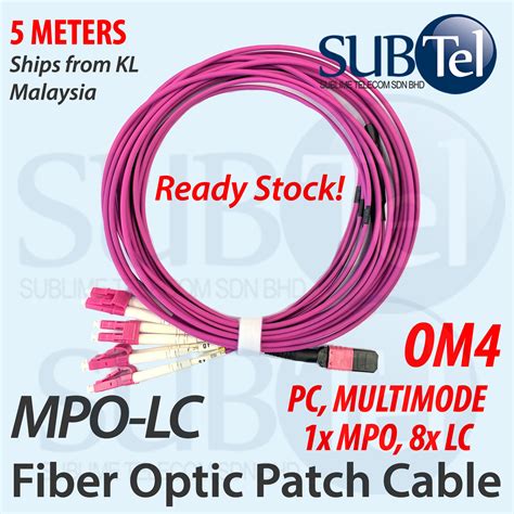 Mpo To 8x Lc Pc Female Om4 8 Cores Multimode Fiber Optic Trunk Cable