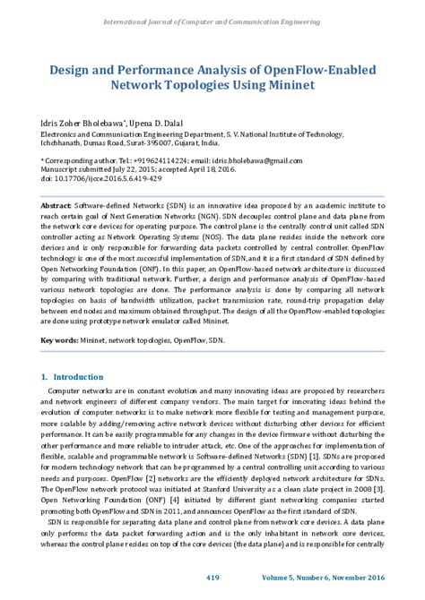 Pdf Design And Performance Analysis Of Openflow Enabled Network Topologies Using Mininet