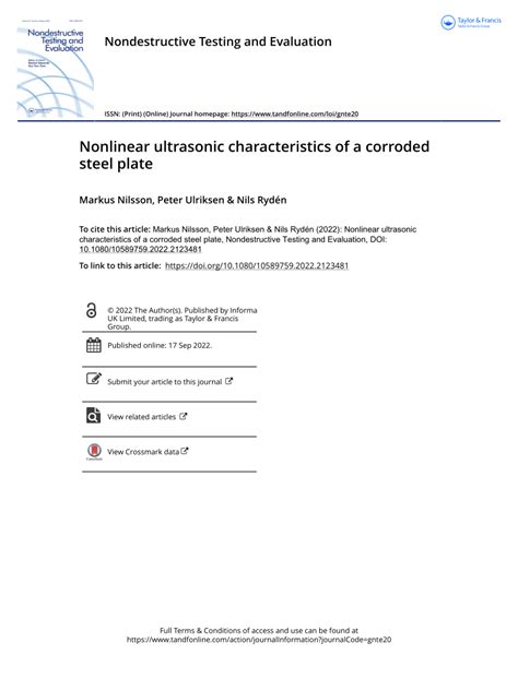 Pdf Nonlinear Ultrasonic Characteristics Of A Corroded Steel Plate