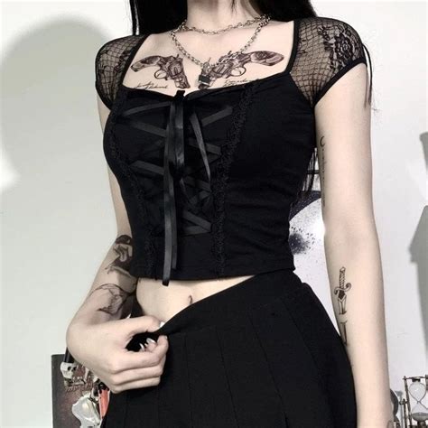 Womens Gothic Mesh Top Goth T Shirt Bodycon Bandage Etsy Ropa