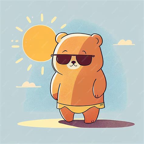 Premium Ai Image Illustration Cute Teddy Bear Sunbathe On Beach In