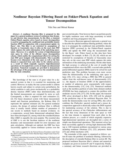 pdf nonlinear bayesian filtering based on fokker planck equation and tensor decomposition