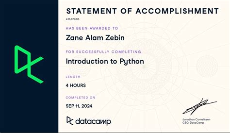 Completed Introduction To Python Course By Datacamp Zane Alam Posted On The Topic Linkedin