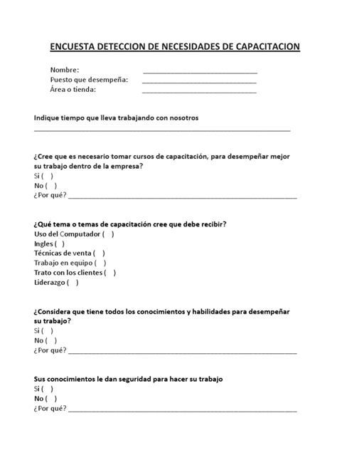 Encuesta Deteccion De Necesidades De Capacitacion
